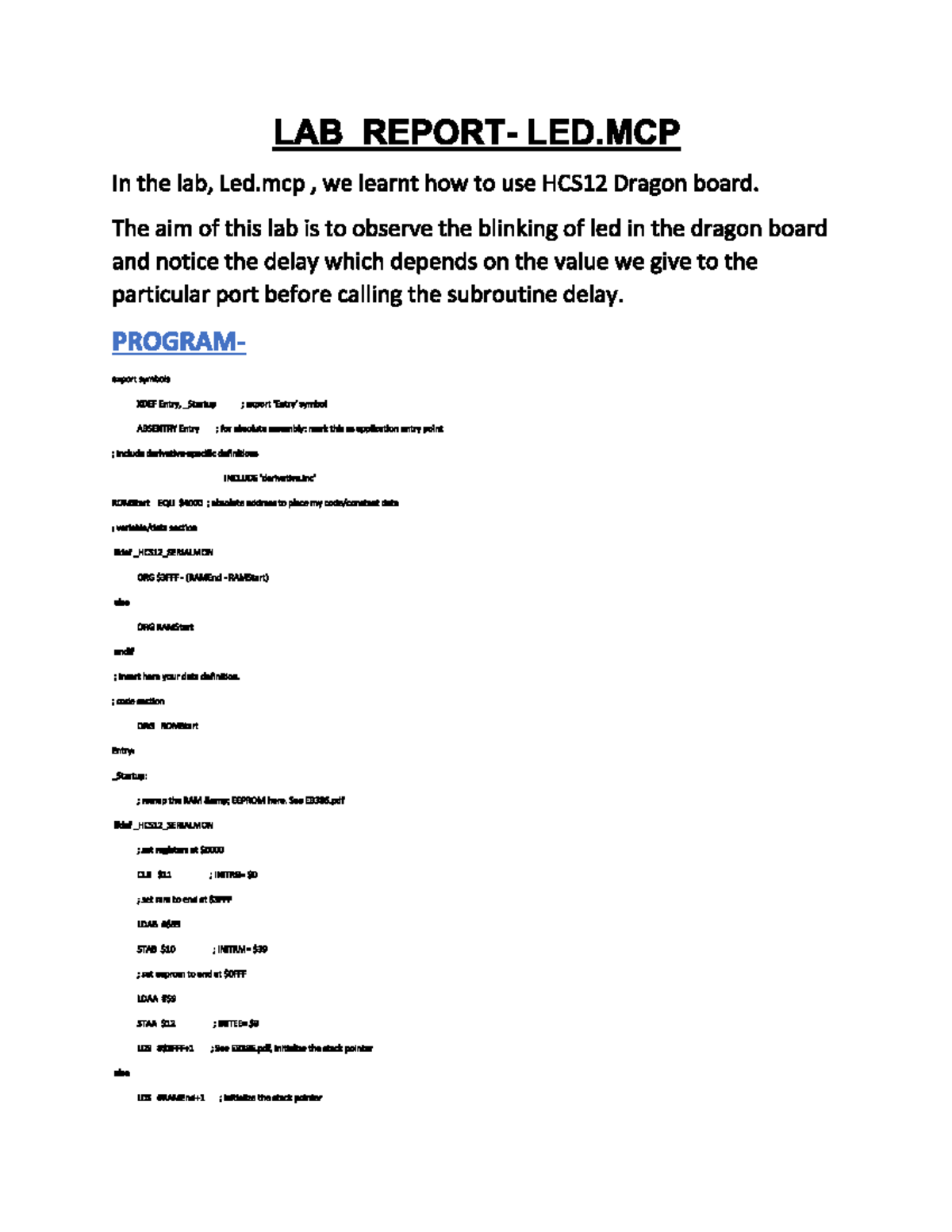 Led - LAB PRACTICAL ON LED USING DRAGON BOARD HCS 12 - LAB LED In the ...