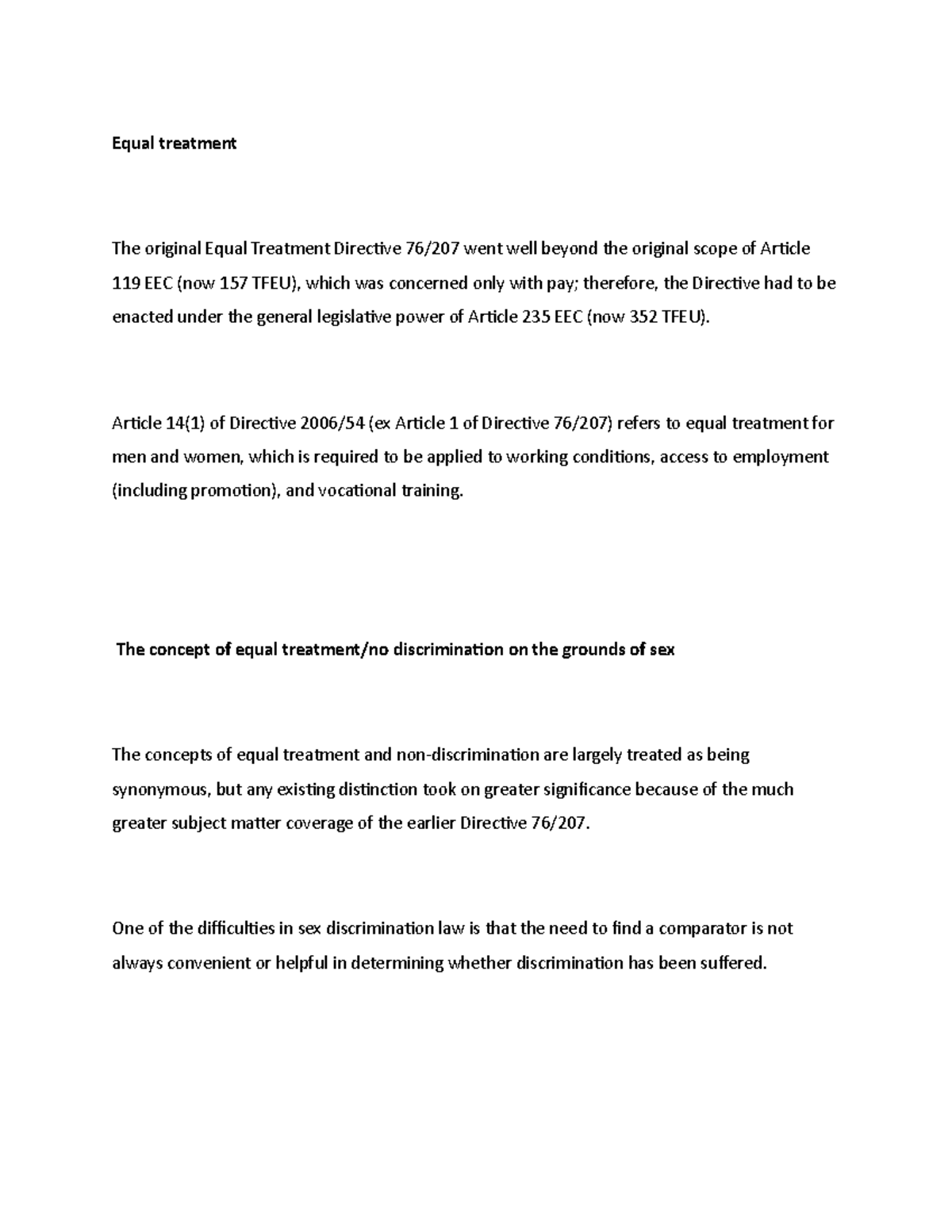 Equal treatment - Eu Law Directions - Equal treatment The original ...