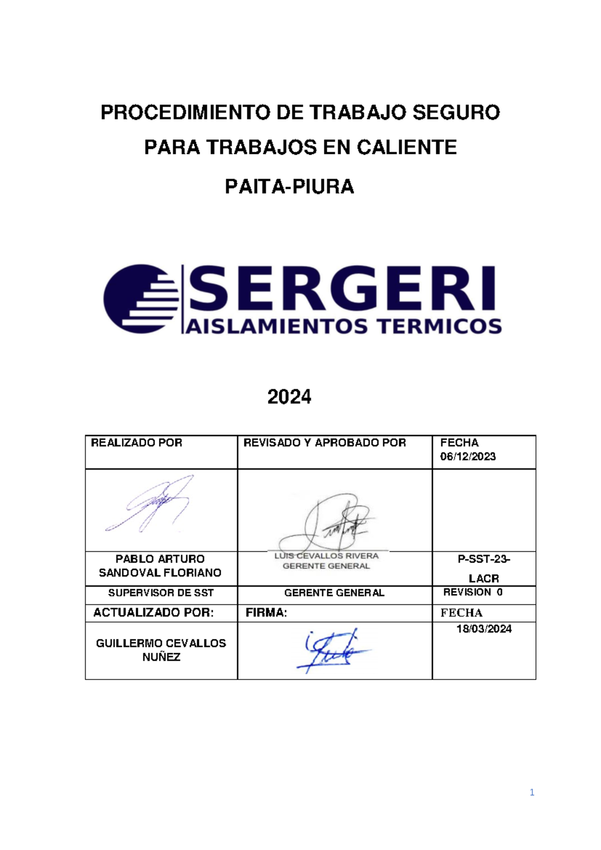 PROC DE Seguridad PARA Trabajos EN Caliente 2024 - PROCEDIMIENTO DE ...