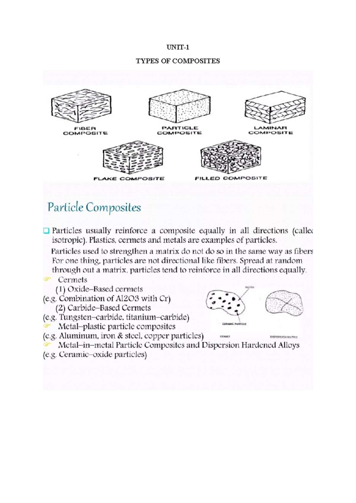 Theroy - unit 1 Introduction to Composites and Testing - UNIT- TYPES OF ...