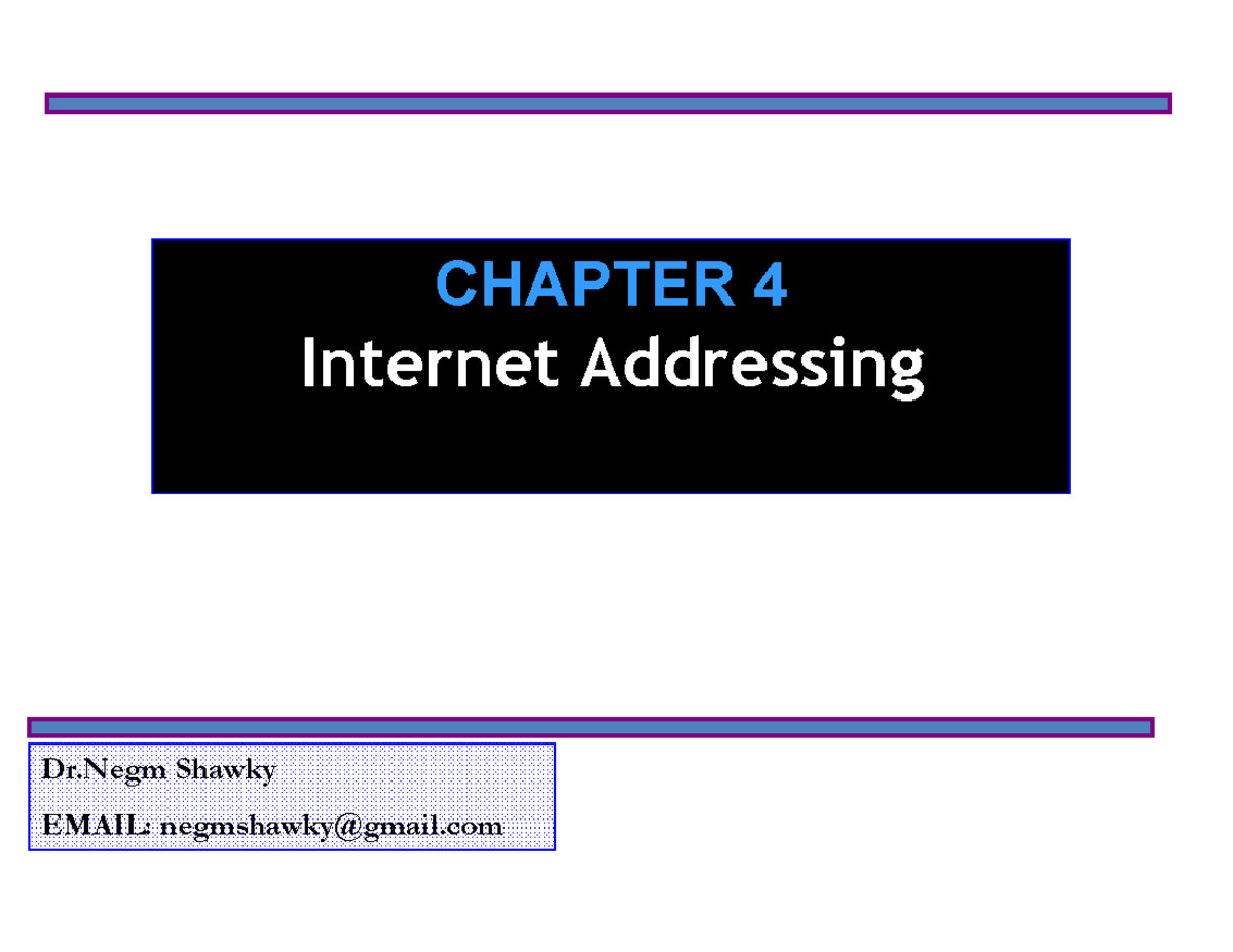 Lec#8 ip address programming - CHAPT Internet AInternet A Dr Shawky EMAIL: negmshawky@gmail ...