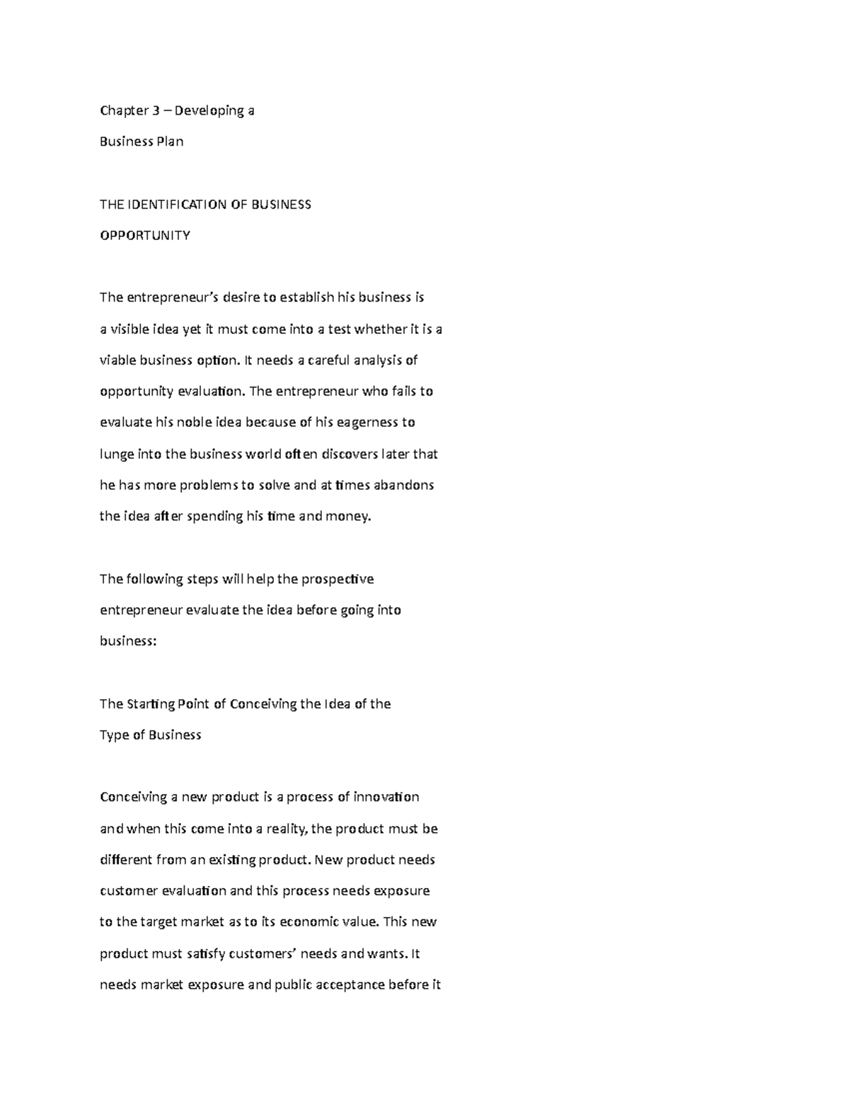 Entrep midterm - Chapter 3 – Developing a Business Plan THE ...