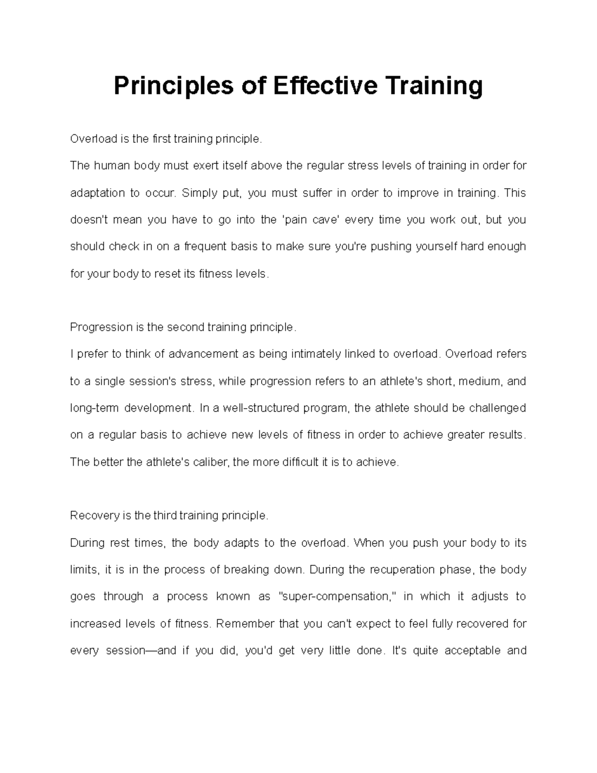 Principles of Effective Training - Physical Education 2 - Studocu
