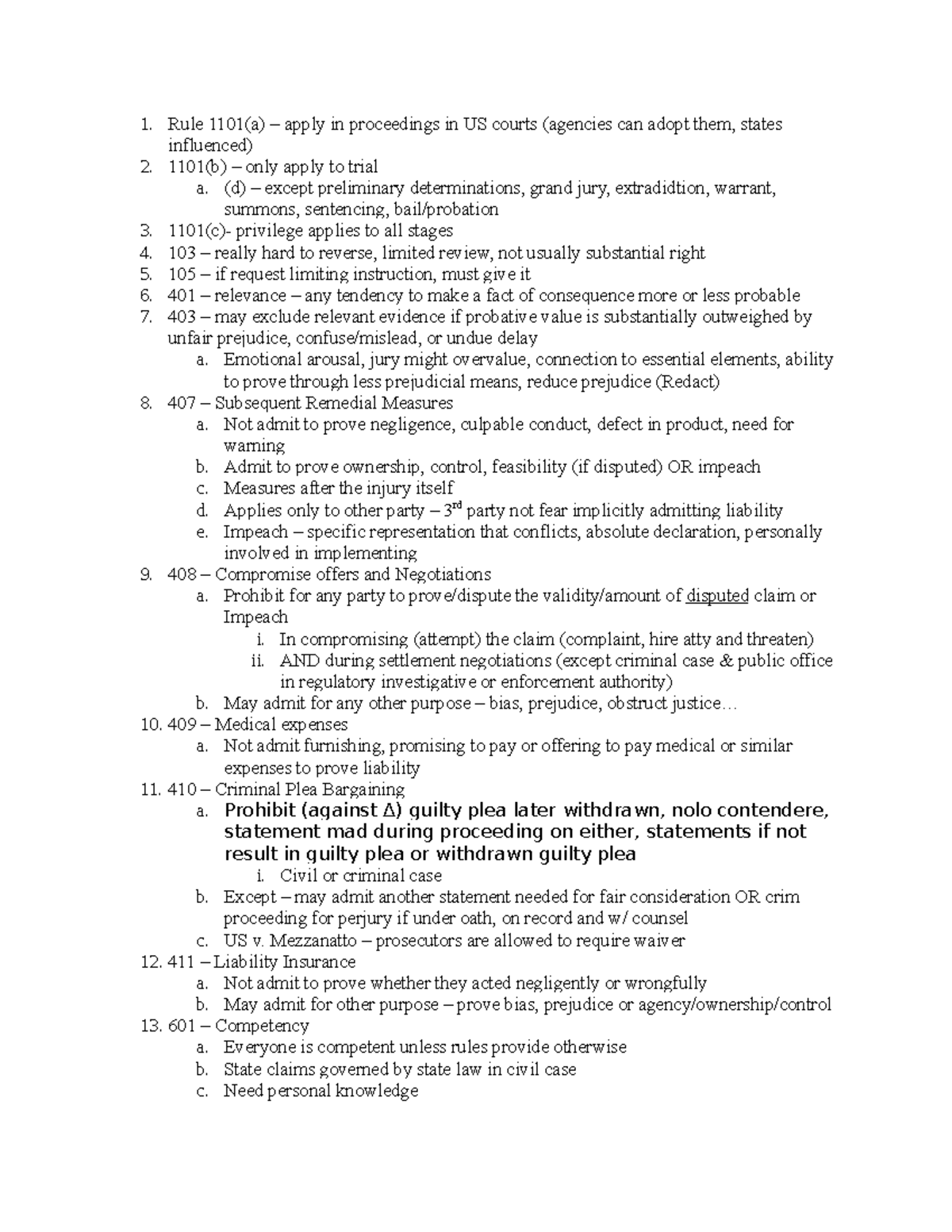 Outline - Rule 1101(a) – apply in proceedings in US courts (agencies ...