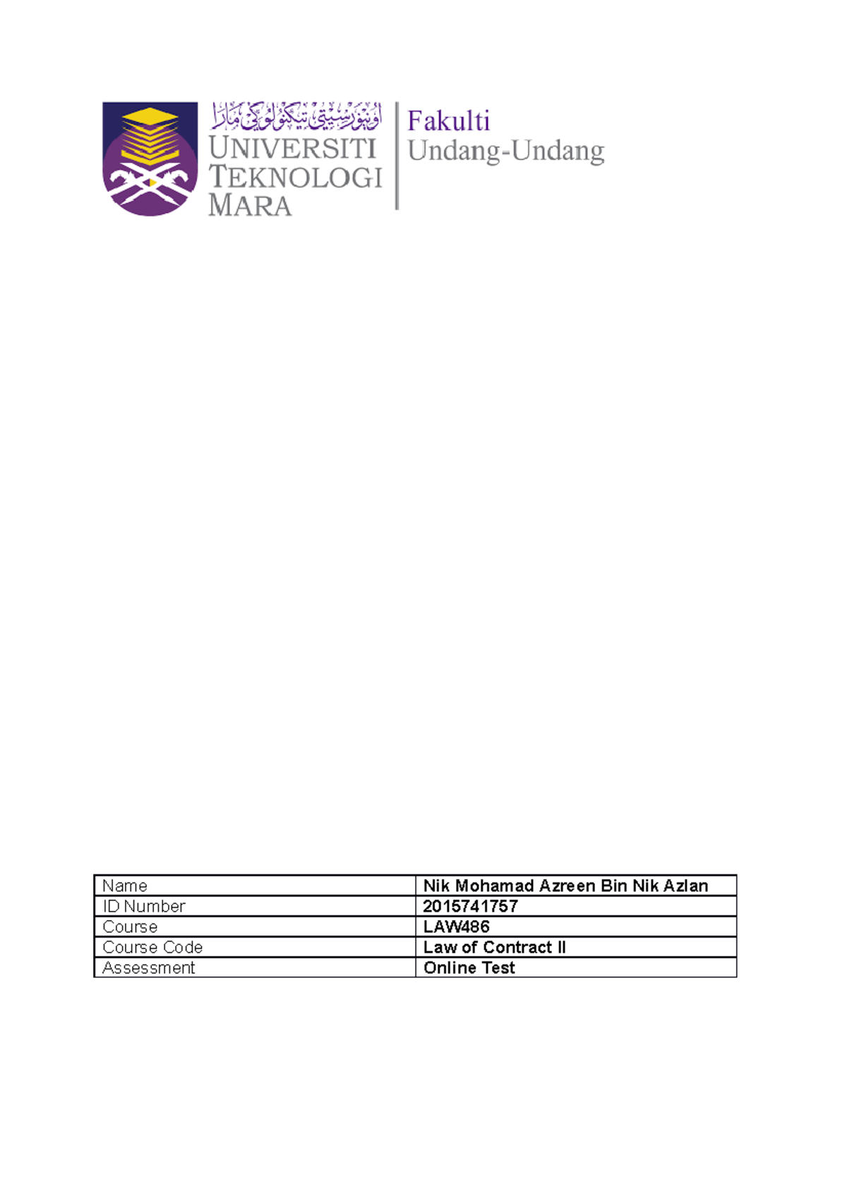 2AY NIK Mohamad Azreen BIN NIK Azlan 2015 741757 3 - Name Nik Mohamad ...
