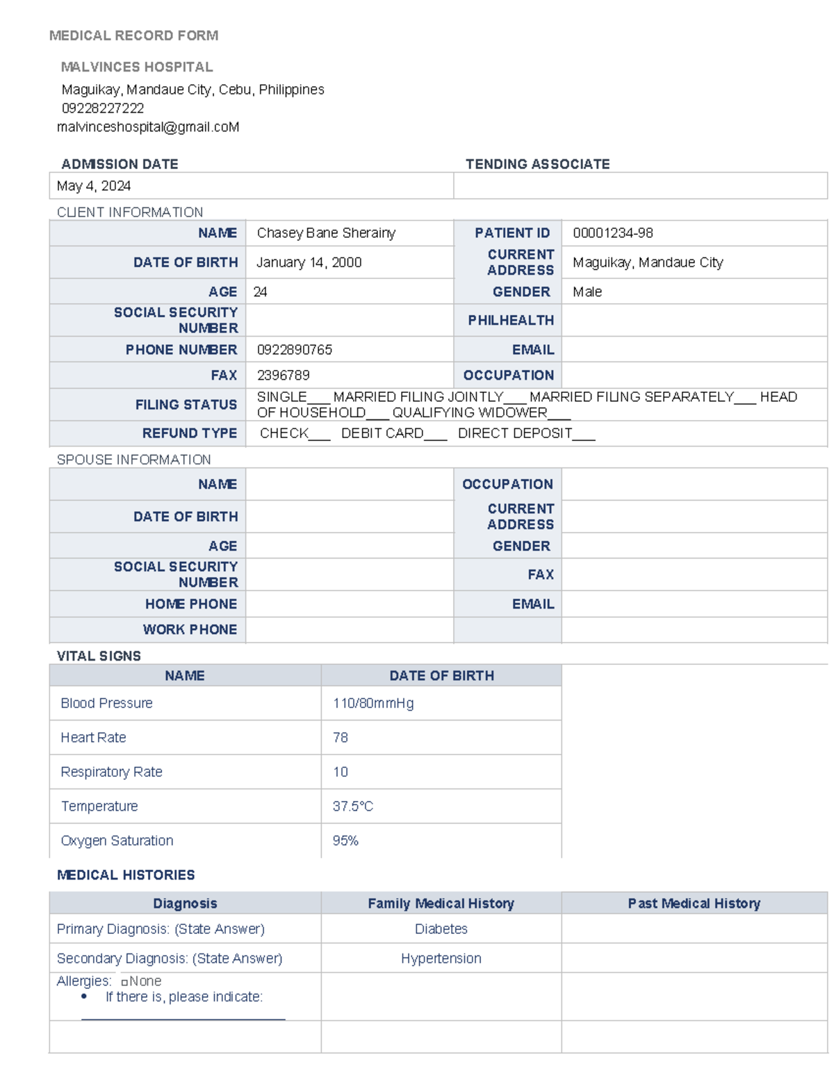 Activity 3-final answers - MEDICAL RECORD FORM MALVINCES HOSPITAL ...