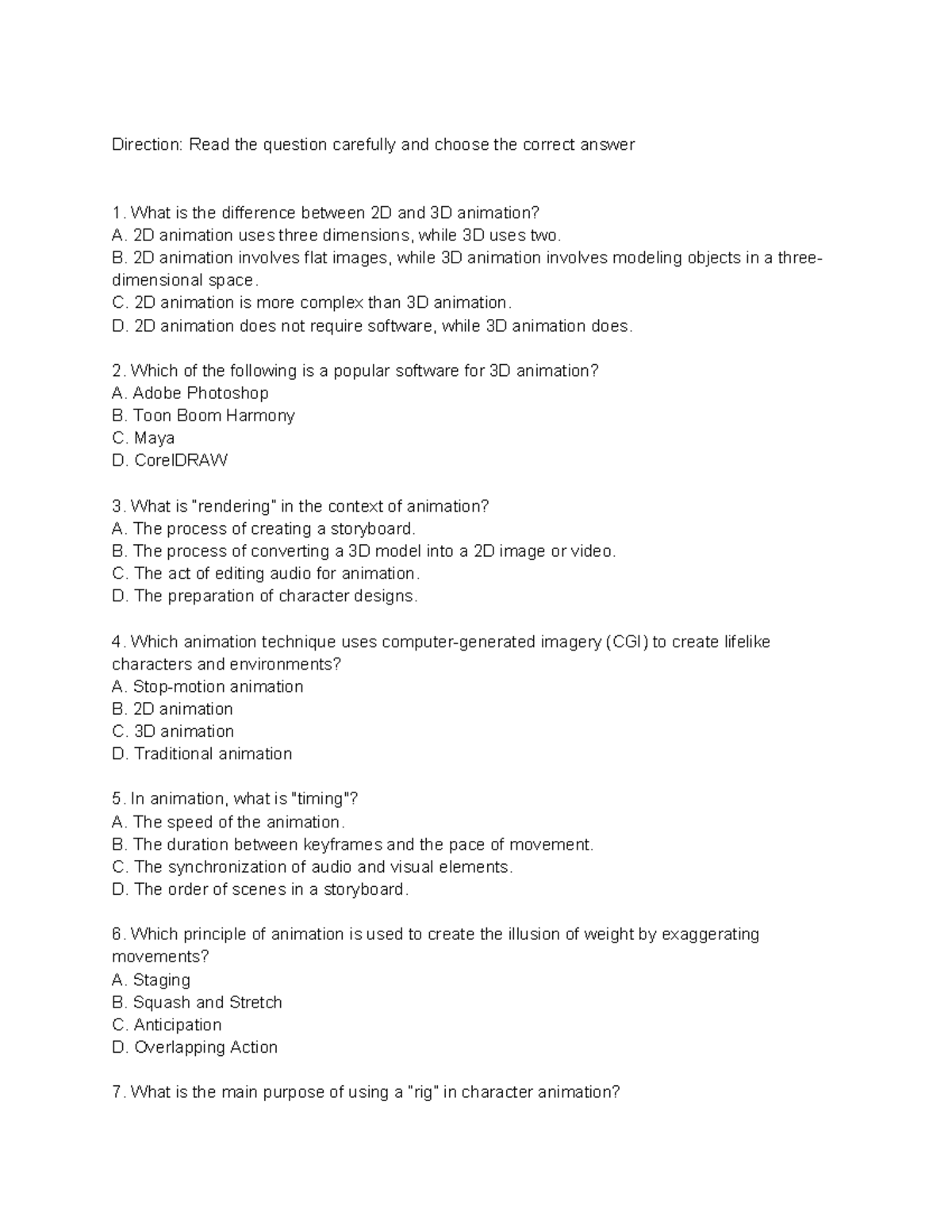 ICT2 - This set of multiple-choice questions focuses on animation ...