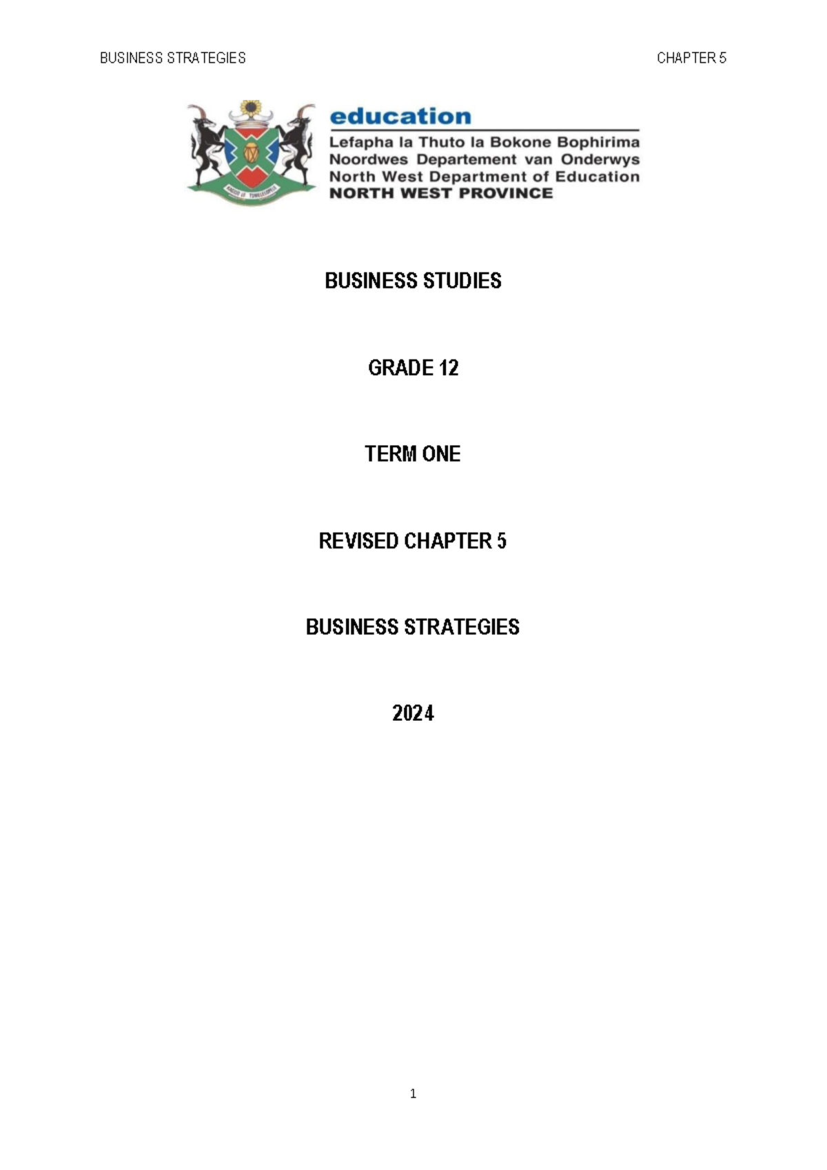 Business Strategies Notes Grade 12 2024 - BUSINESS STUDIES GRADE 12 ...