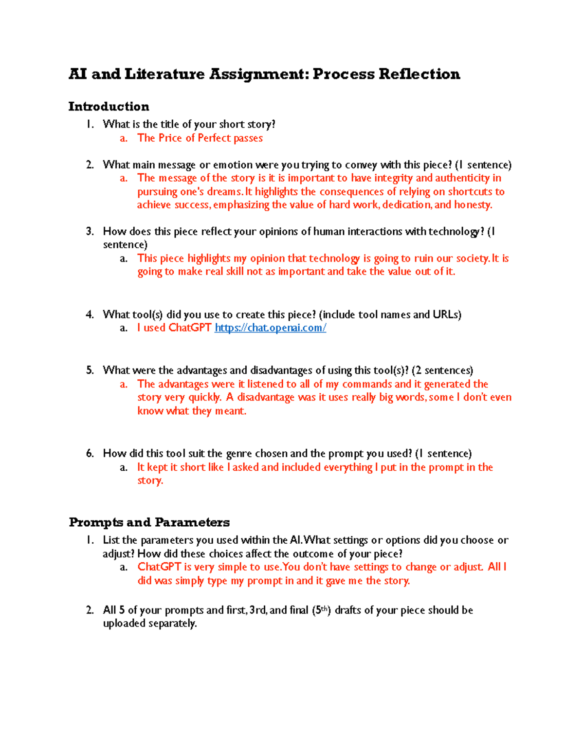AI and Literature Assignment Process Reflection - AI and Literature ...