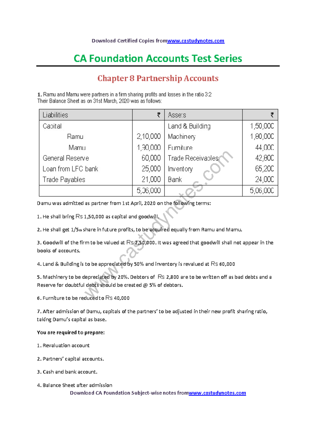 CA Foundation Accounts Chp 8 Test Series Question Paper - CA Foundation ...