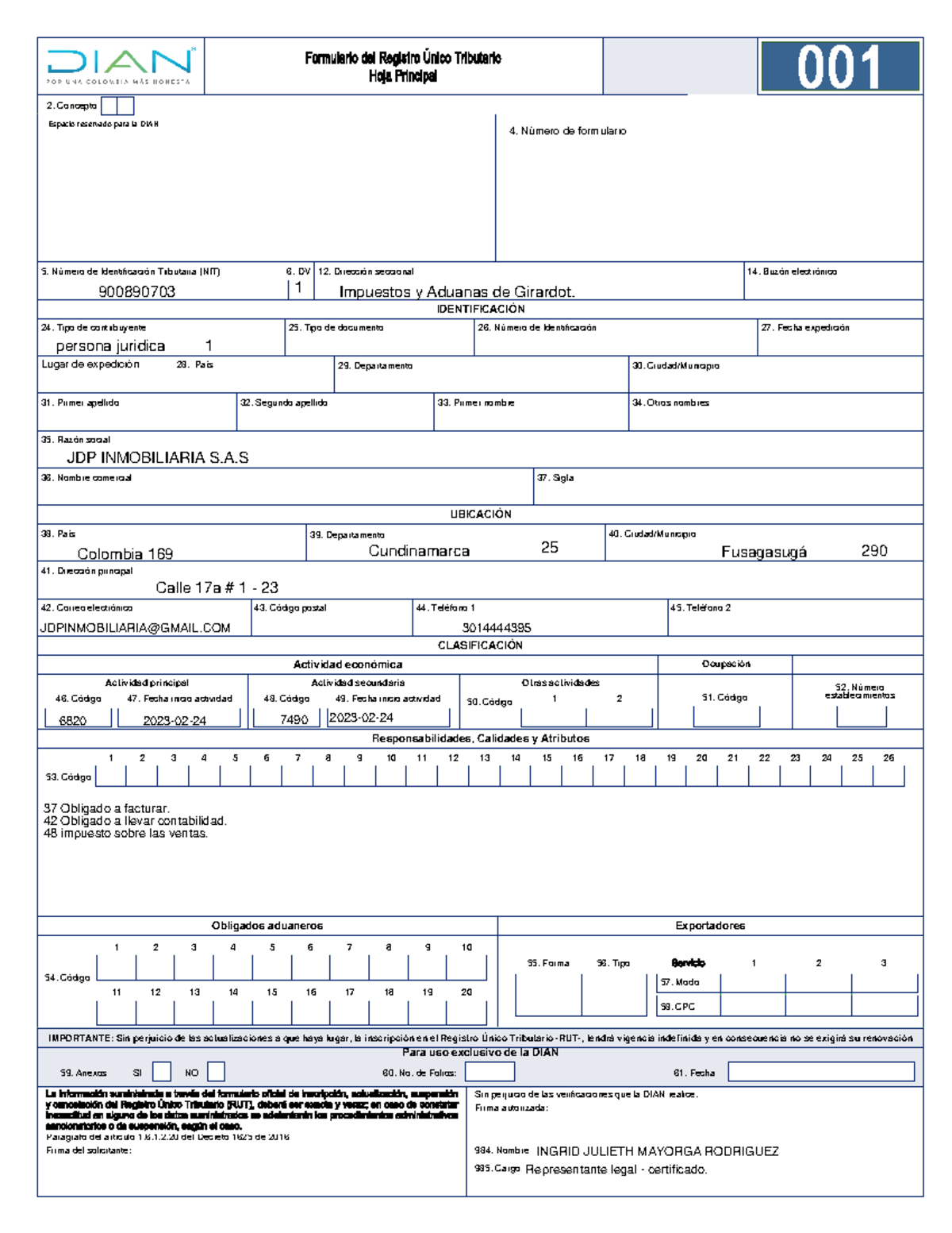 RUT DILIGENCIADO - Exportadores Para uso exclusivo de la DIAN 5. Número ...