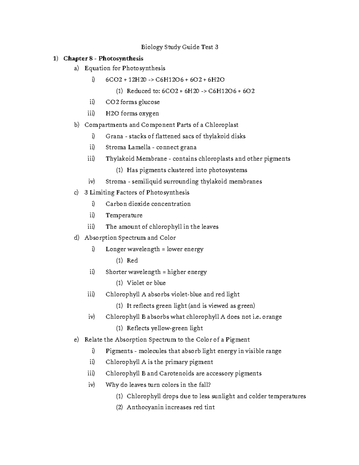 Bio Study Guide Test 3 - Biology Study Guide Test 3 Chapter 8 ...