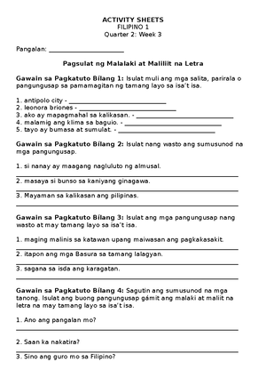 Mathematics 1 Activity Sheet Q2 W3 - ACTIVITY SHEETS MATHEMATICS 1 Quarter 2: Week 3 Pangalan ...