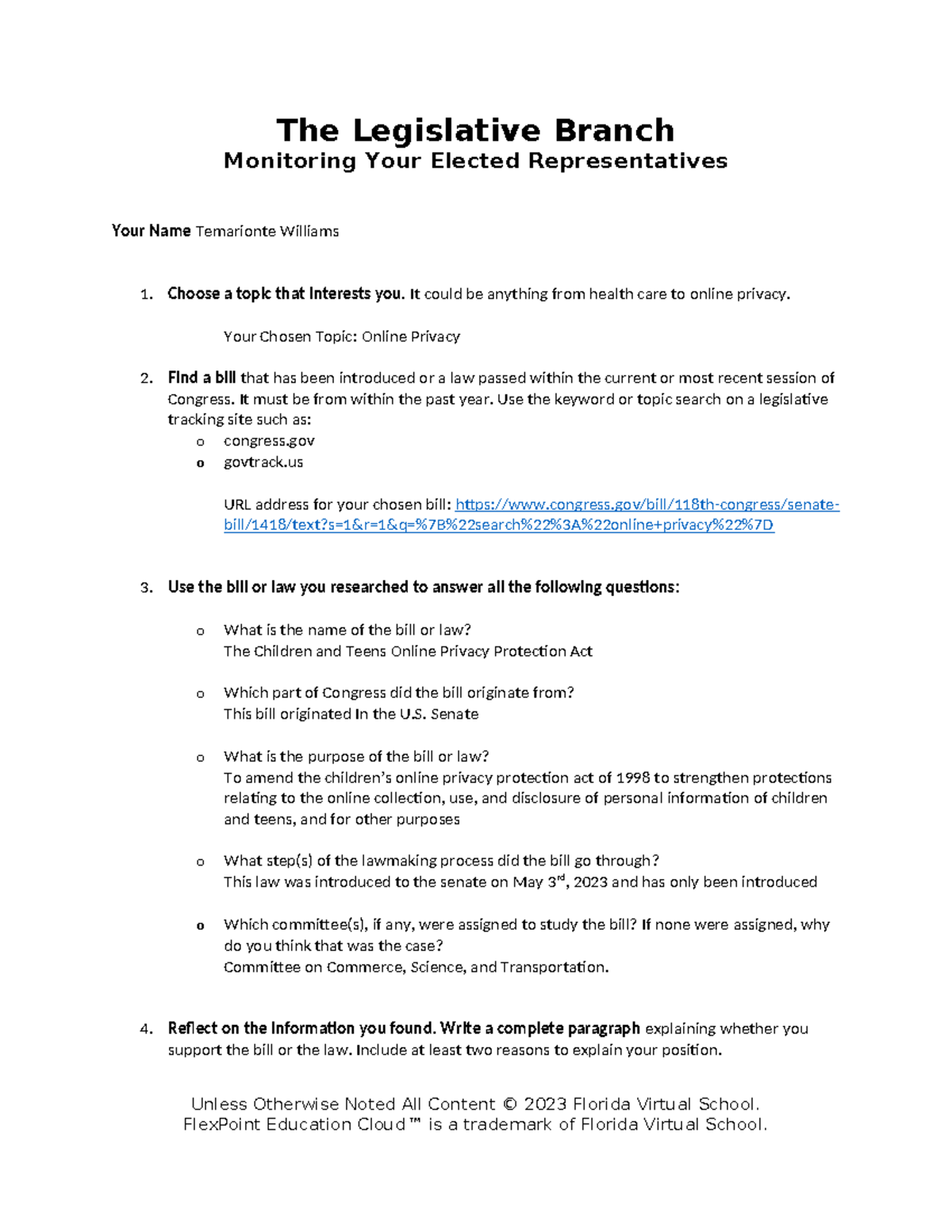 The legislative branch assignment template - The Legislative Branch ...