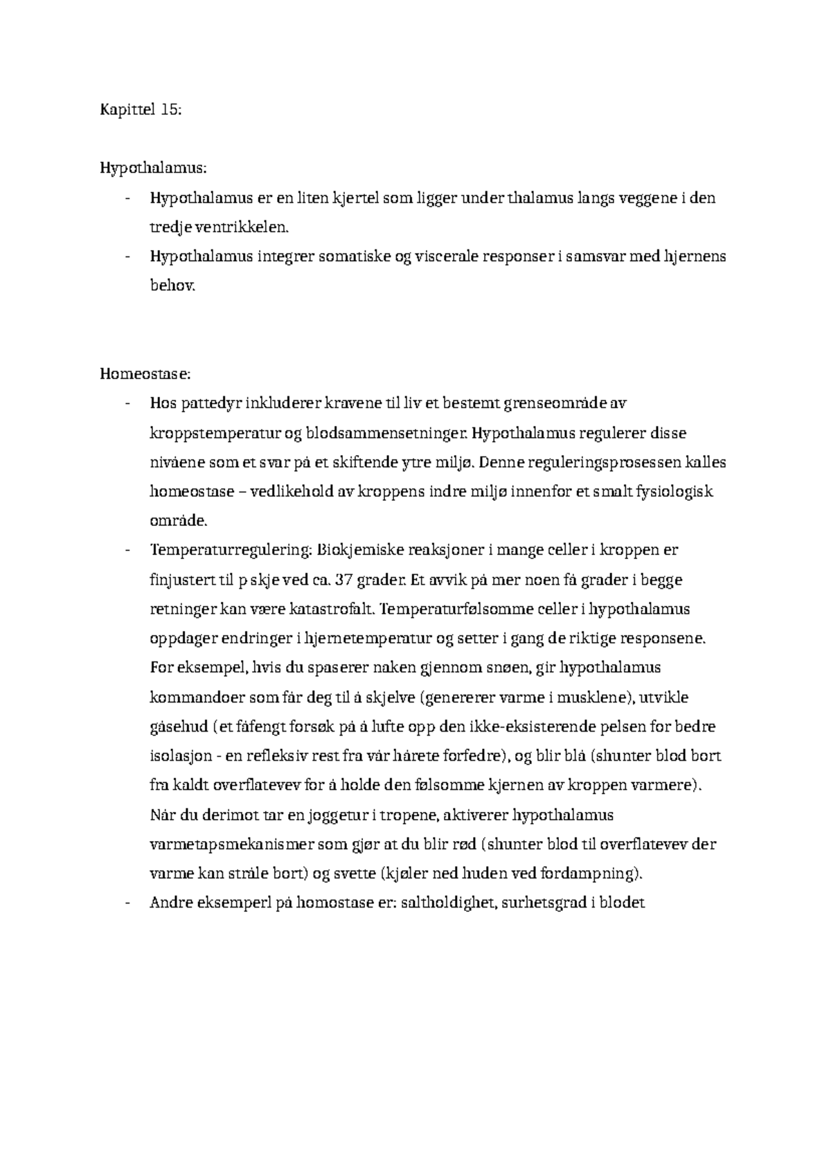 Kapittel 5 - Chemical control of the brain and behavior - Kapittel 15: Hypothalamus ...