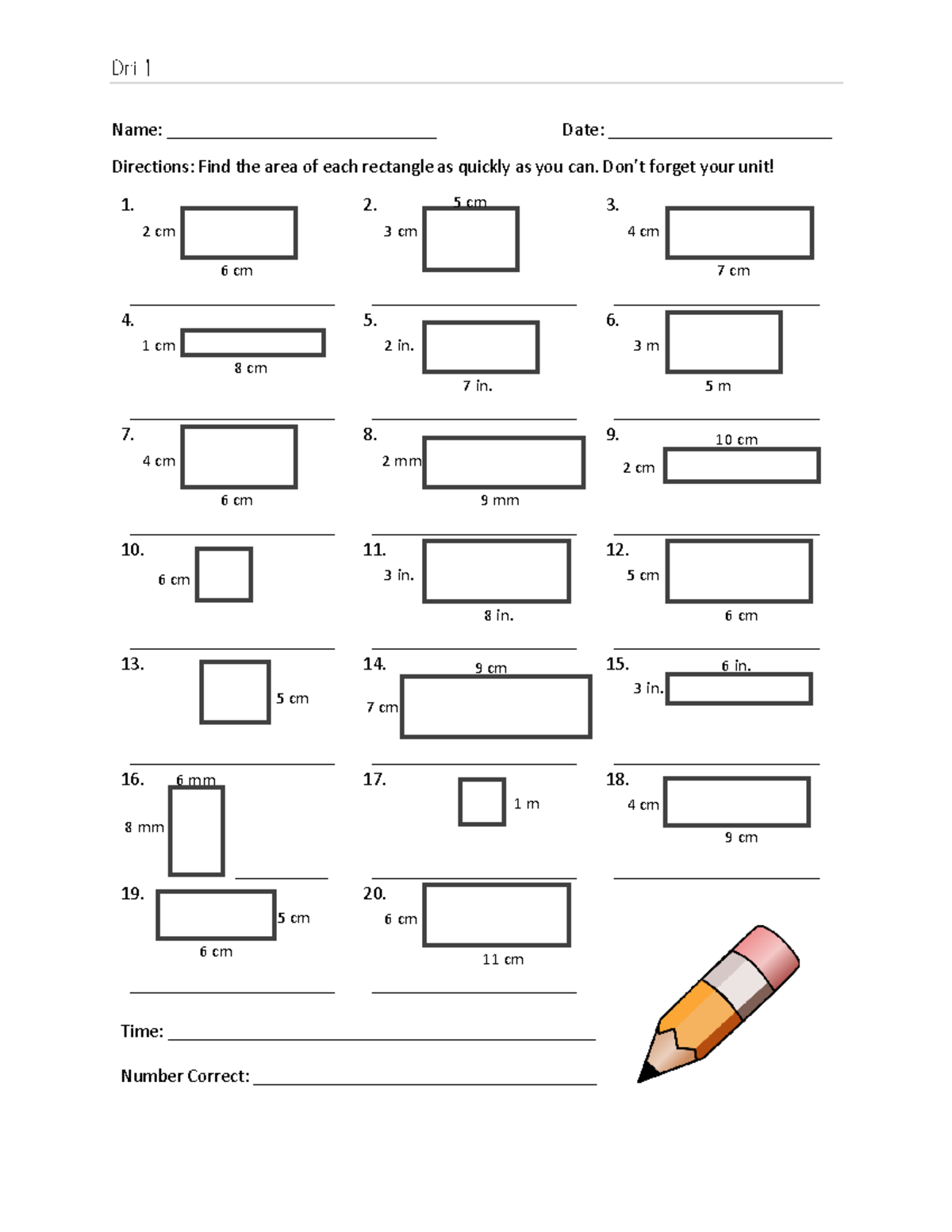 Finding Area Fluency Sheets 3rd Grade Ccssmath Timed Drill Sheeets-1 ...