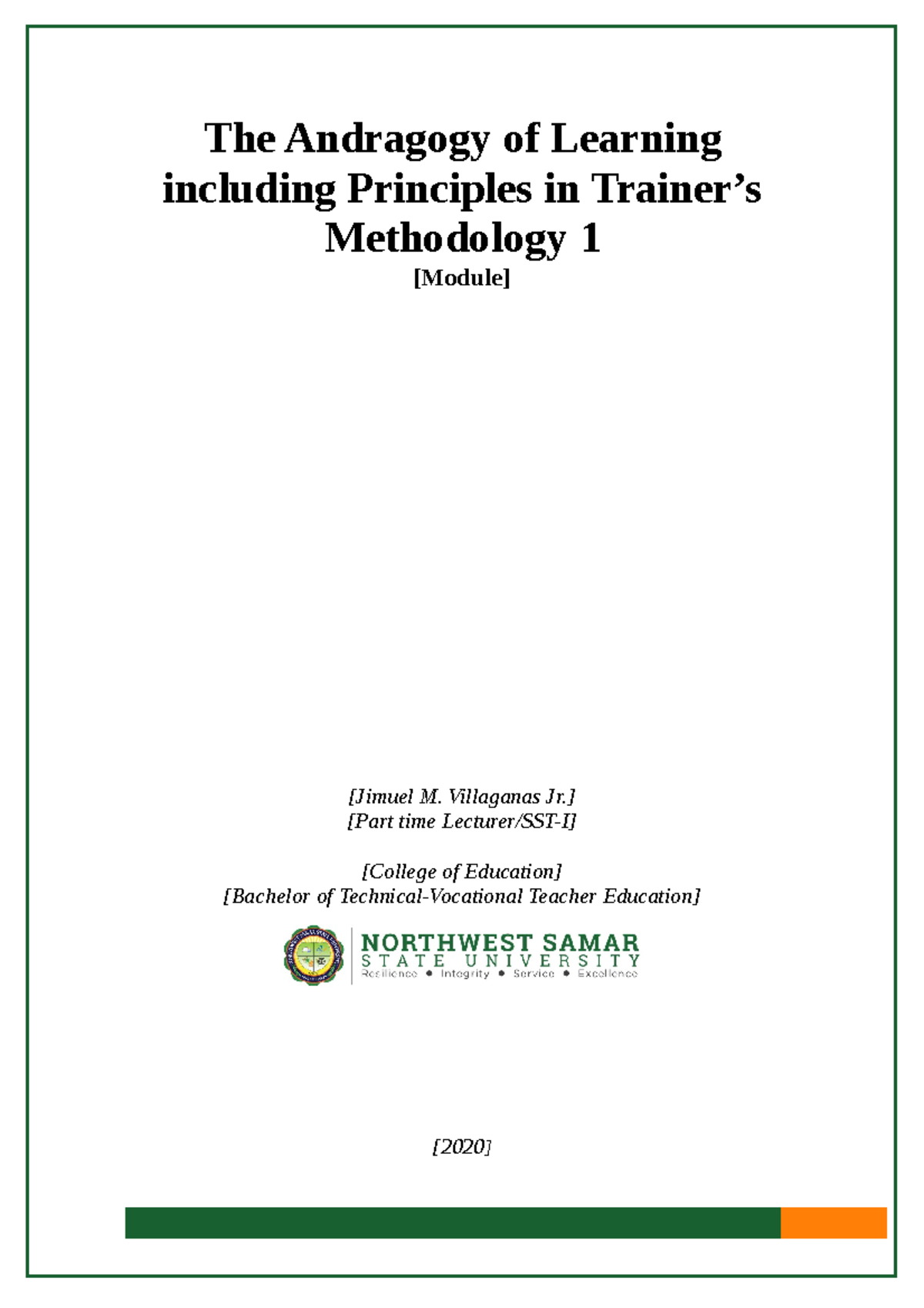 Andragogy Module.docx - The Andragogy of Learning including Principles ...