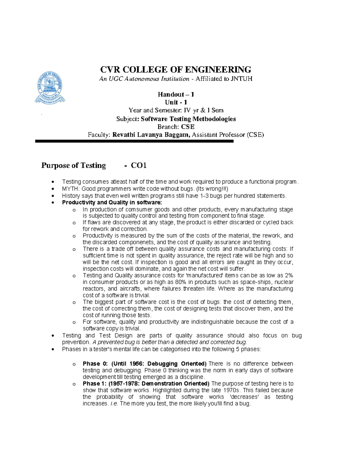 Stm Stm Notes Cvr College Of Engineering An Ugc Autonomous Institution Affiliated To Jntuh 
