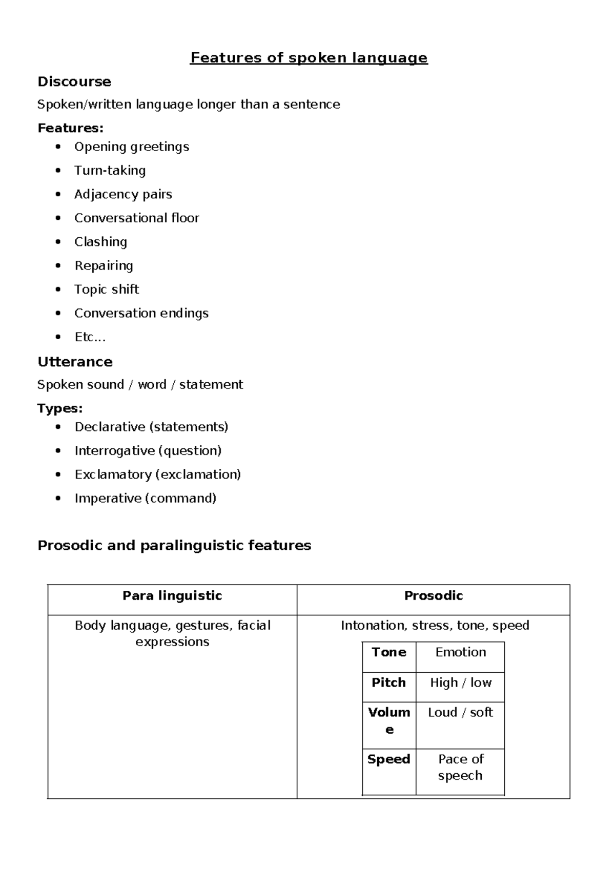 Child Language Acquisition - Features of spoken language Discourse ...