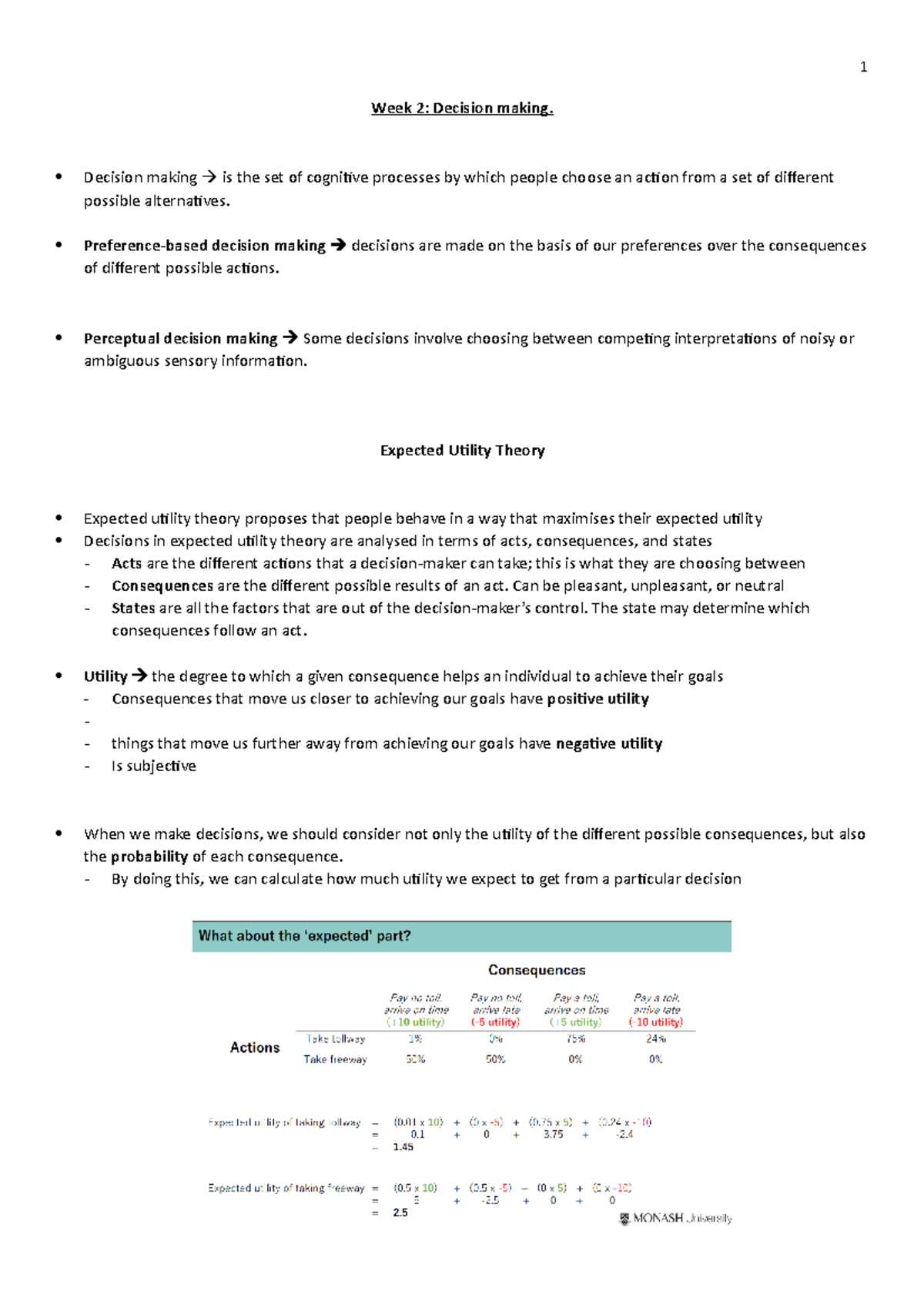 Week 2 notes - lectures + readings - Week 2: Decision making. Decision ...