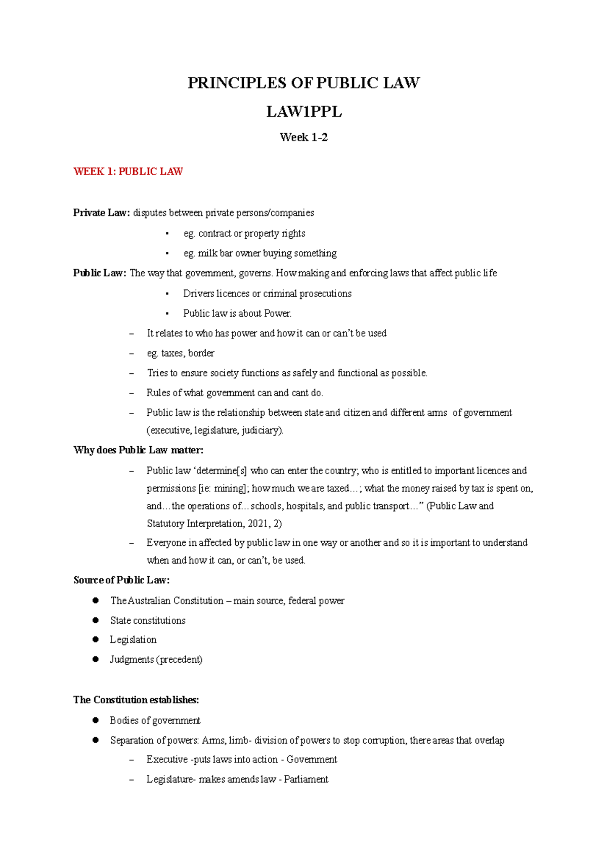 Principles OF Public LAW Weeks 1-2 - PRINCIPLES OF PUBLIC LAW LAW1PPL ...