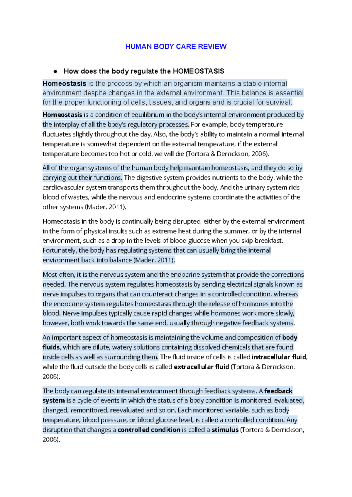 Human body care review final exam - HUMAN BODY CARE REVIEW How does the ...