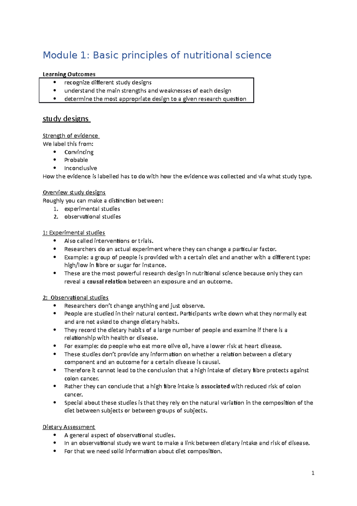 Module 1 study designs - Module 1: Basic principles of nutritional ...