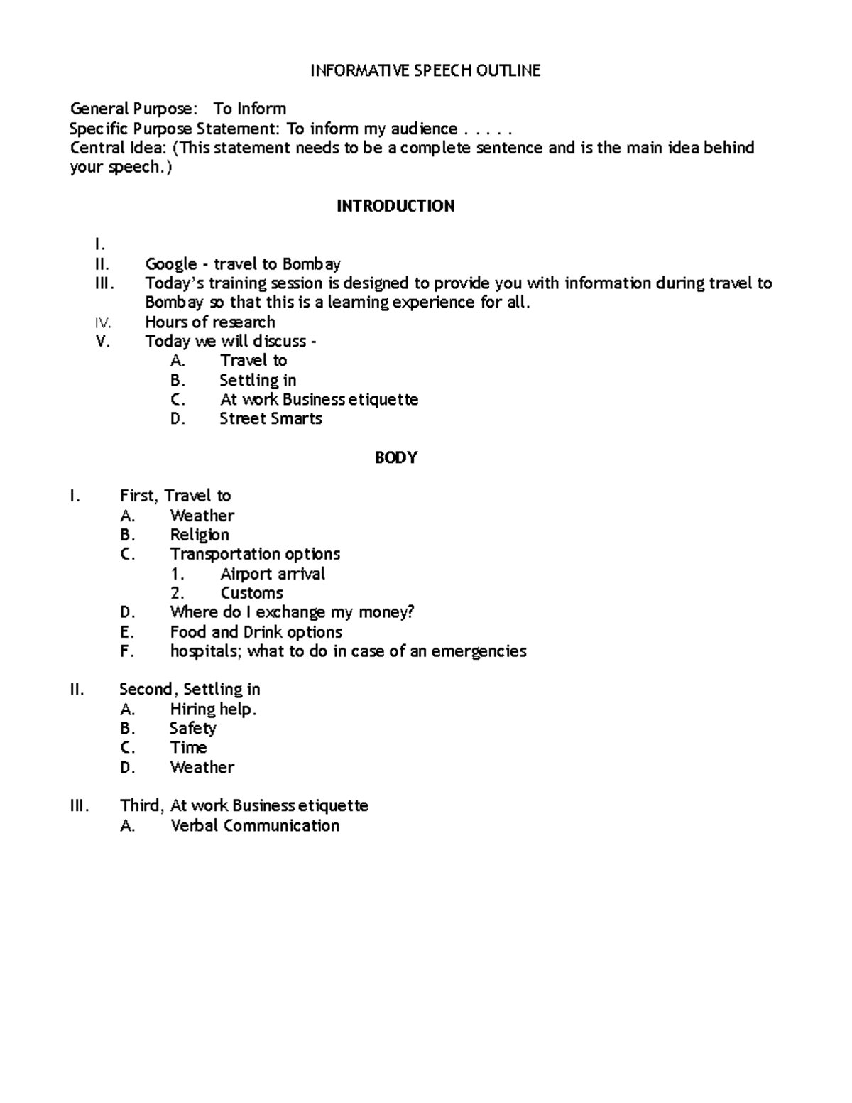 200 SPC Outline Example - INFORMATIVE SPEECH OUTLINE General Purpose ...