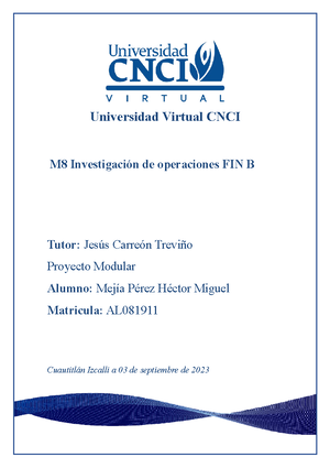 Proyecto modular Investigacion de Operaciónes - Profesor: Marisol ...