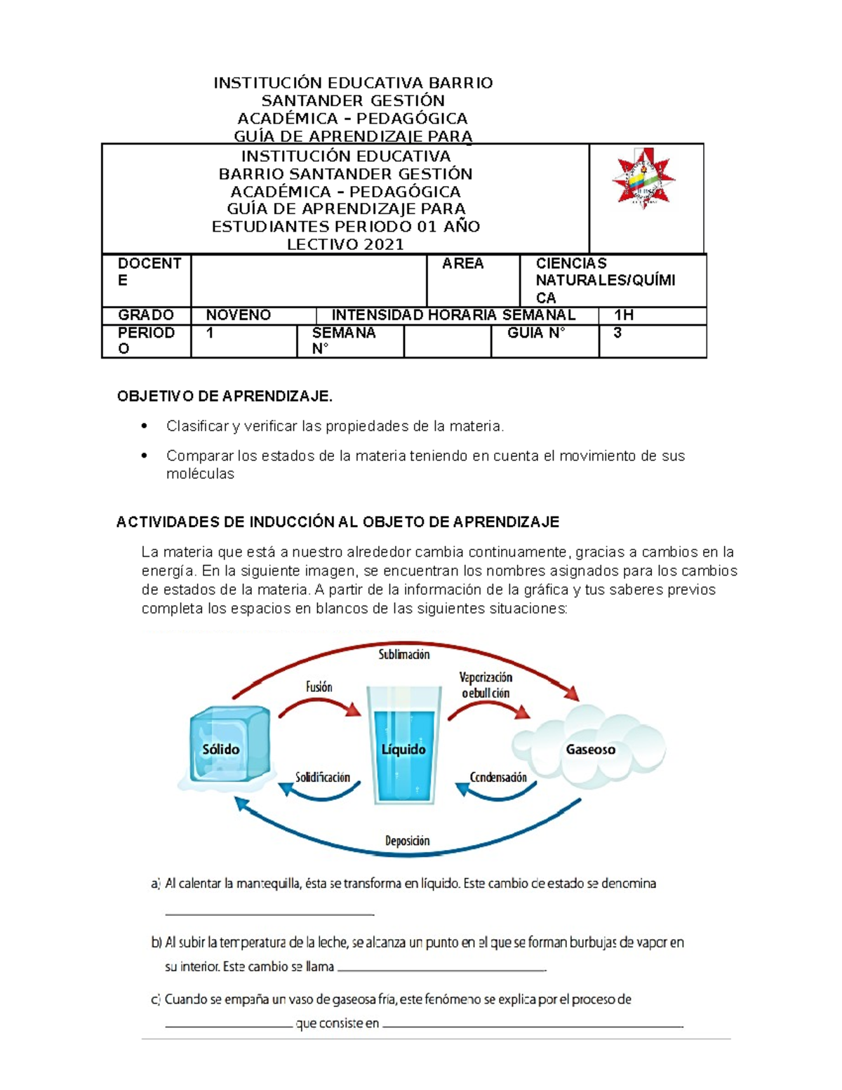 Guía de aprendizaje de química - INSTITUCIÓN EDUCATIVA BARRIO SANTANDER ...