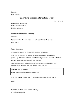 Judicial Review Application Example ( Final) - Form 66 Rule 31(1 ...