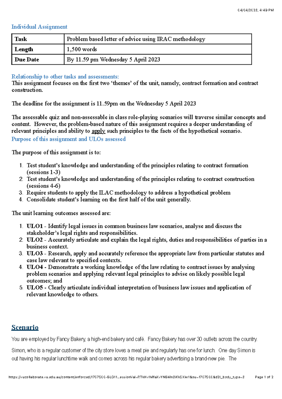 Assessment Task 2 - Legal Writing Task - (BLO1105) Business Law - K1 ...