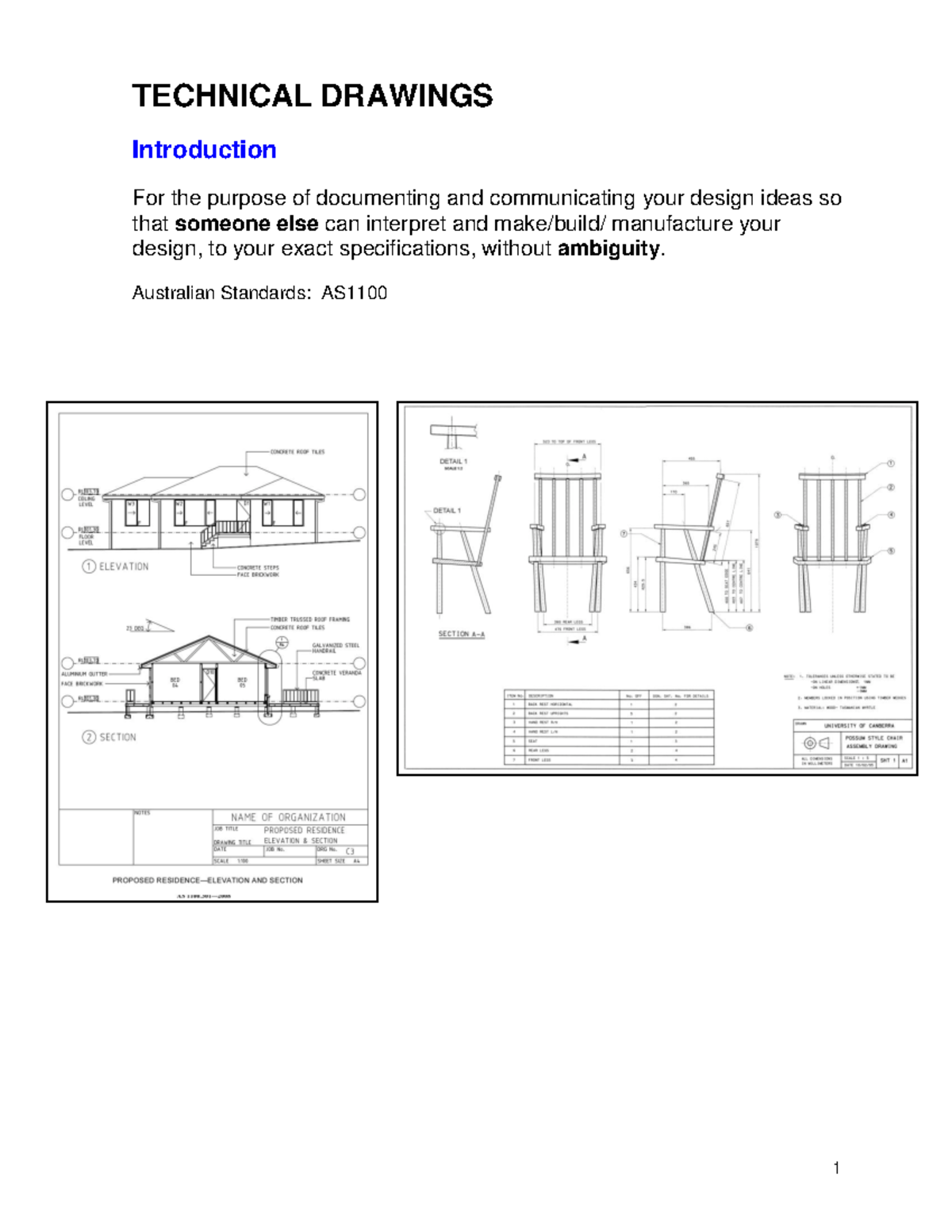 Technical Drawings as1100 - TECHNICAL DRAWINGS Introduction For the ...