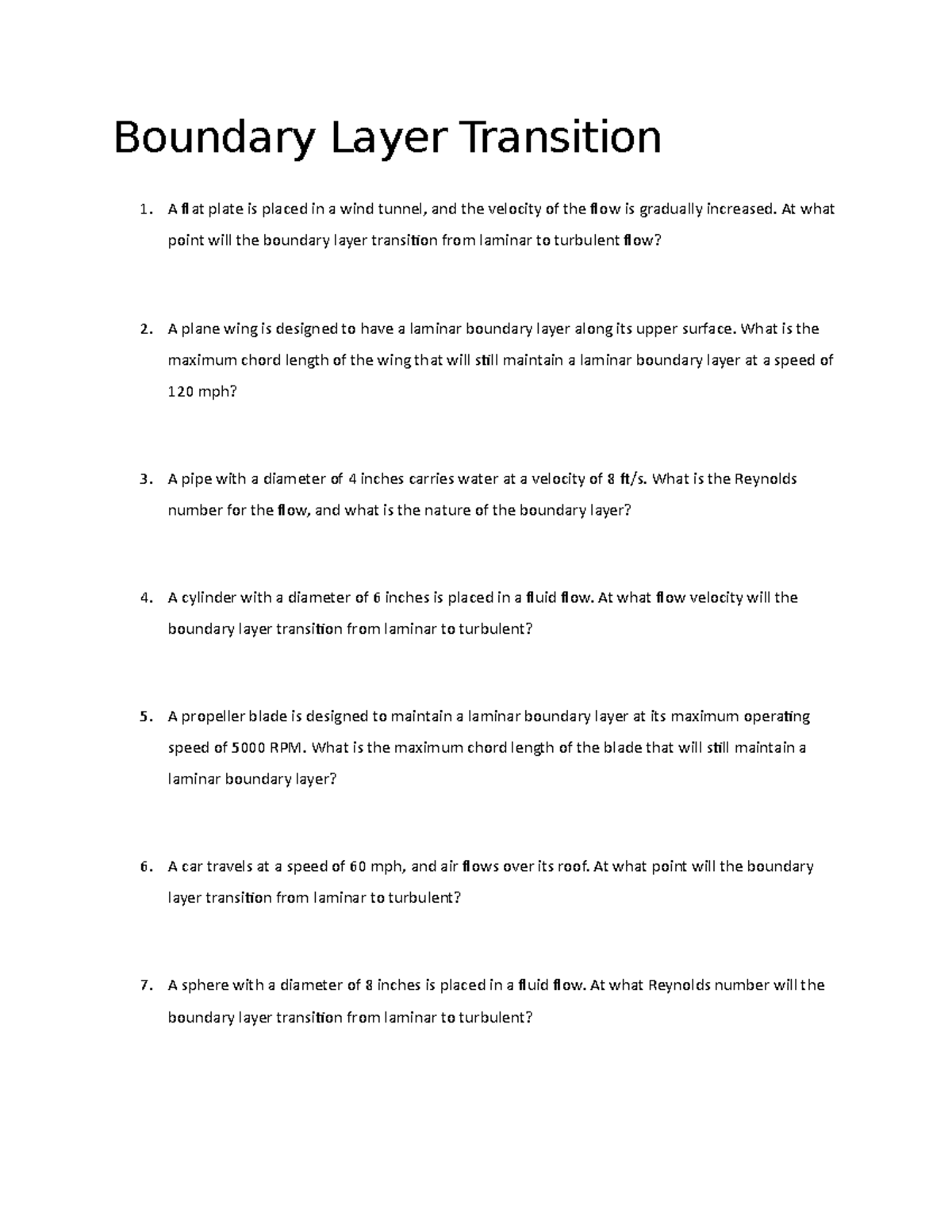 Boundary Layer Transition - At what point will the boundary layer ...
