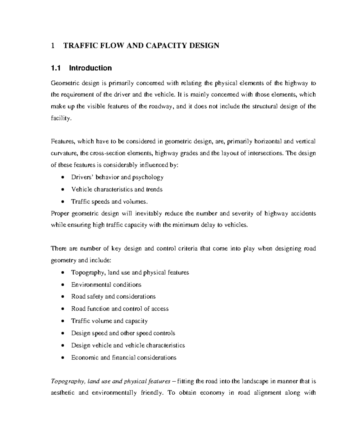 Design speed, capacity and sight distance - 1 TRAFFIC FLOW AND CAPACITY ...
