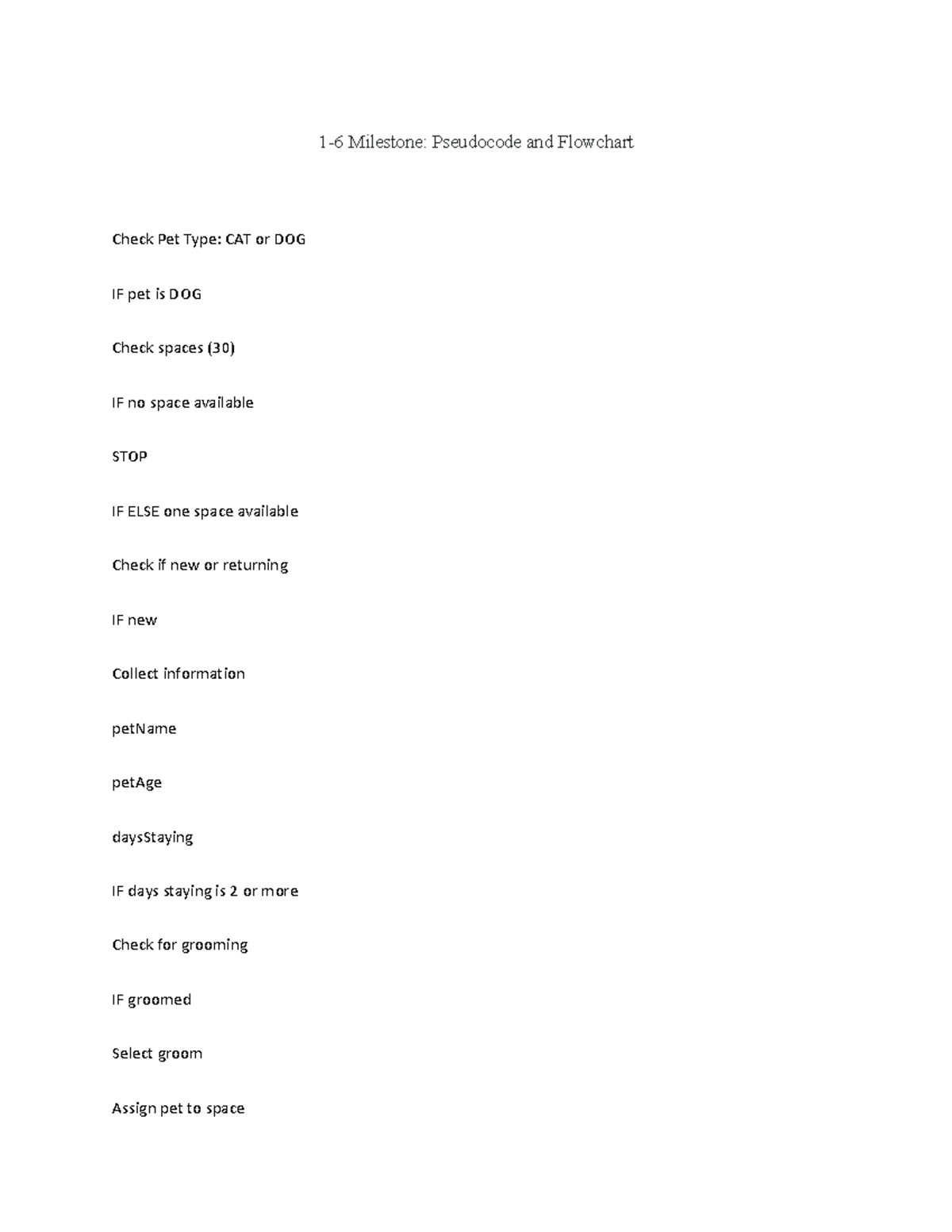 1 6 Milestone Pseudocode And Flowchart Callie Wileman 1 6 Milestone Pseudocode And