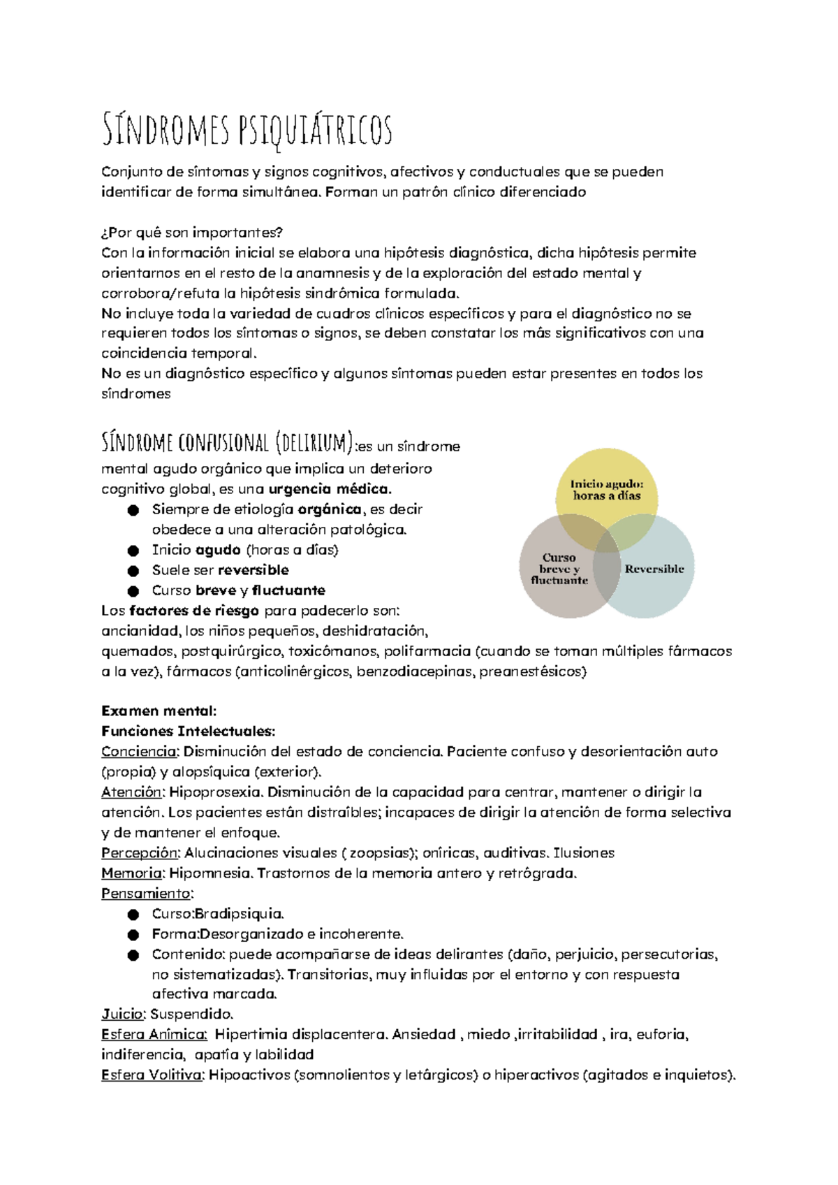 Síndromes psiquiátricos - Síndromes psiquiátricos Conjunto de síntomas y signos cognitivos ...
