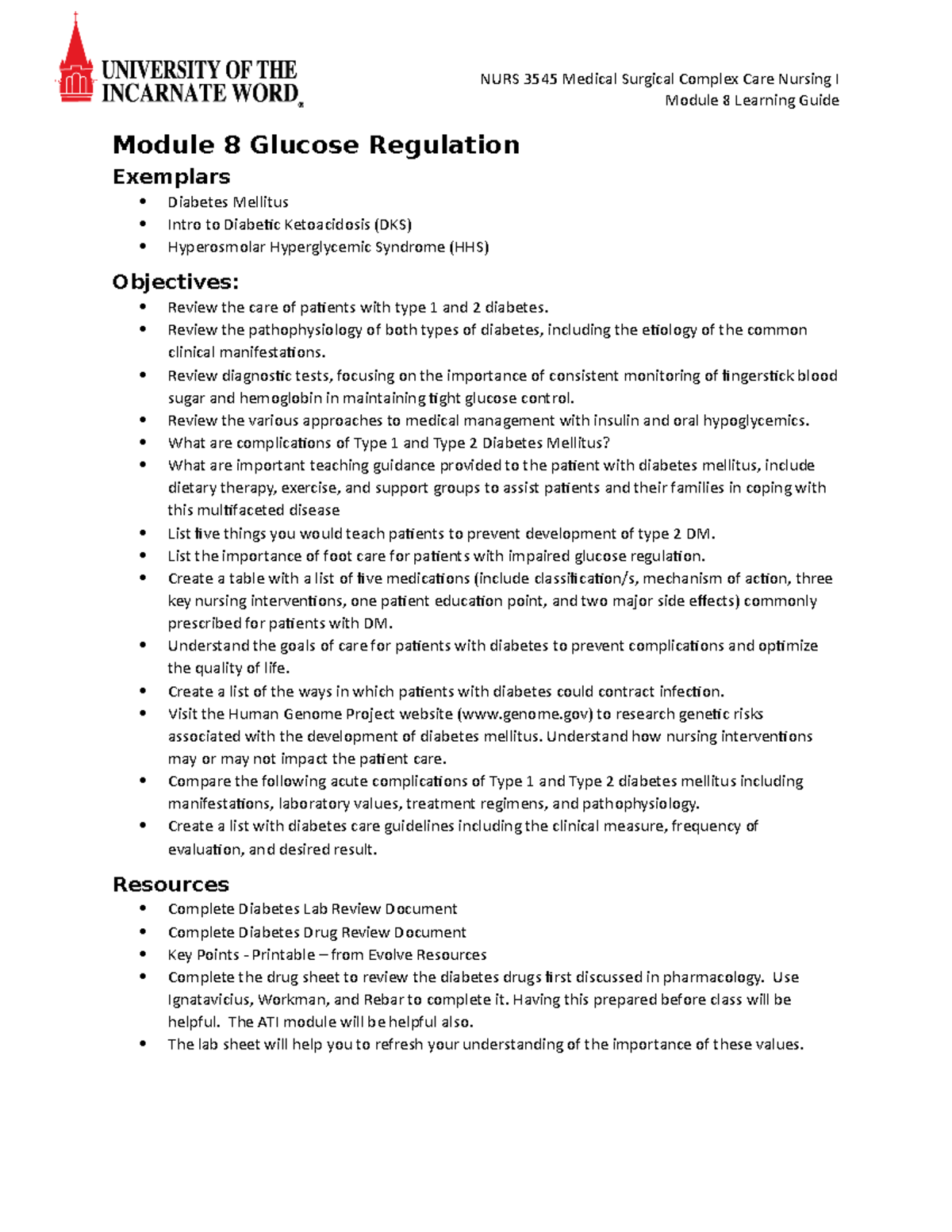 Module 8 Learning Guide - Module 8 Learning Guide Module 8 Glucose ...
