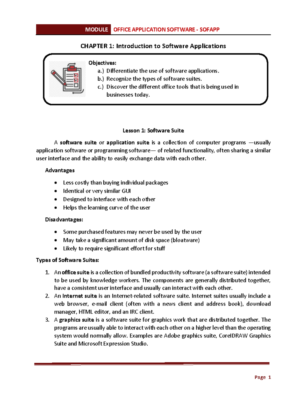 Sofapp Chapter 1 - Software office application - CHAPTER 1: Introduction to Software ...