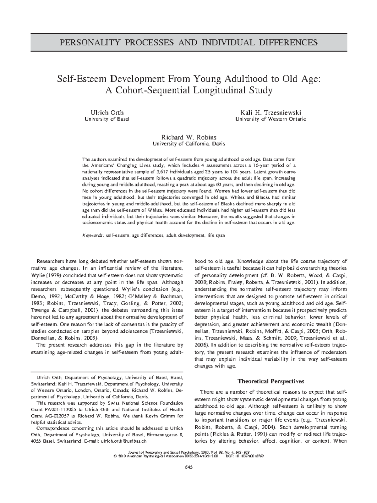 Essay starting reference Orth2 - PERSONALITY PROCESSES AND INDIVIDUAL ...