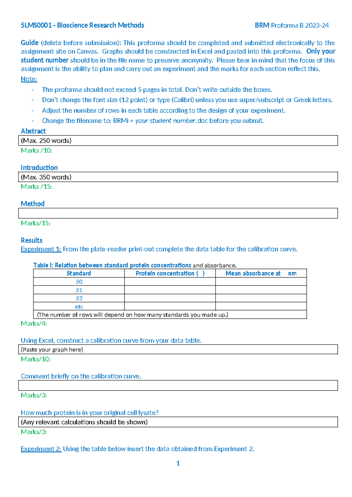 BRM Proforma B - Bradford assay lab report-1 - 5LMS0001 - Bioscience ...