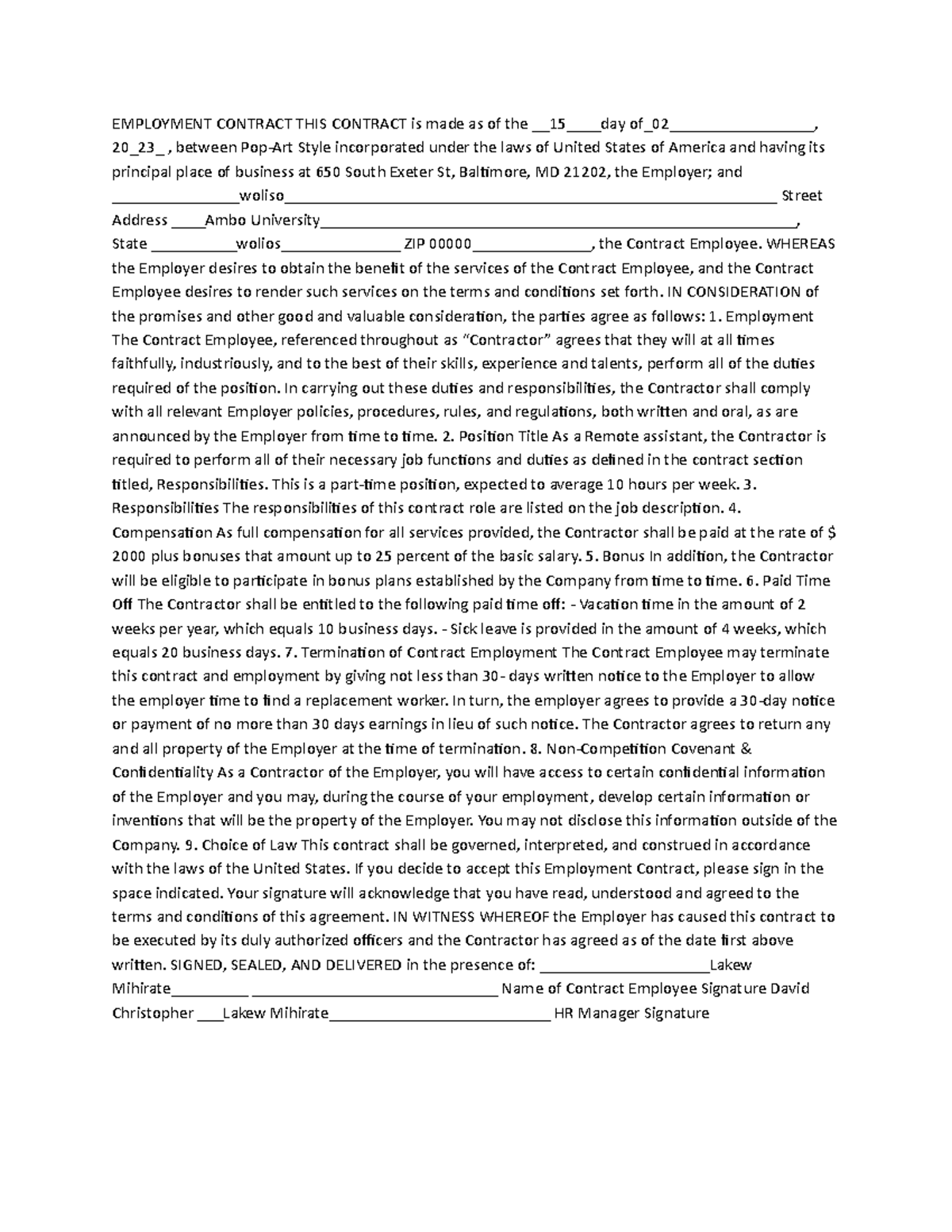 Employment Contract THIS Contract is made as of the - EMPLOYMENT ...