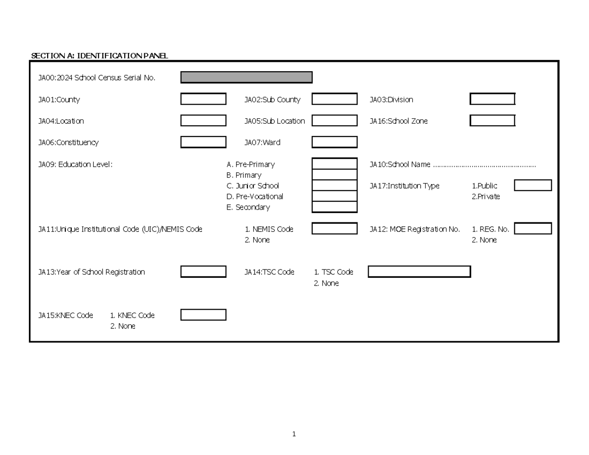 Advance Junior School Questionnaire 06 - JA00:2024 School Census Serial ...