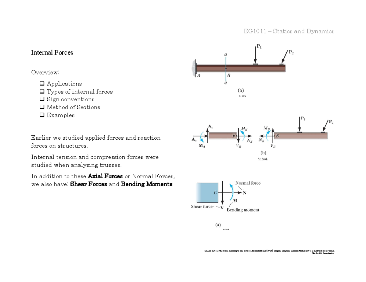Lecture 14 & 15 - Internal Forces, Shear and Bending Moment diagrams ...