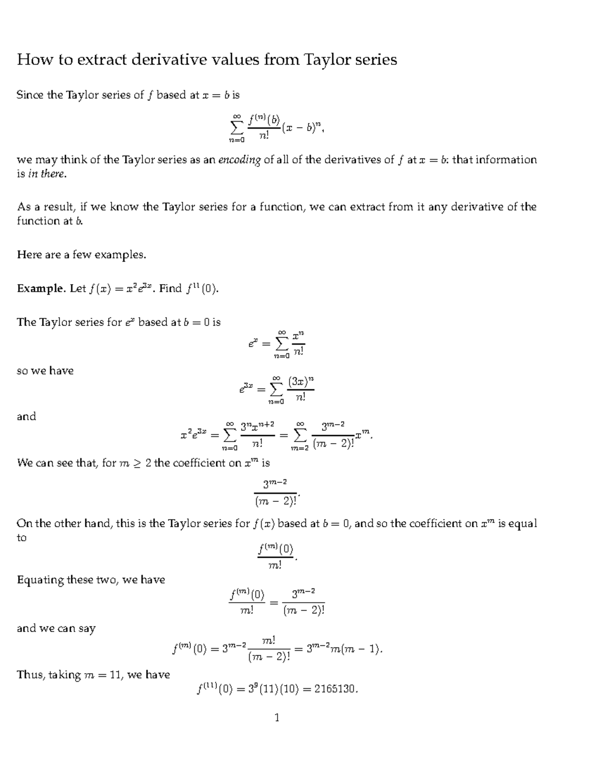 Extract derivatives from Taylor series - How to extract derivative ...