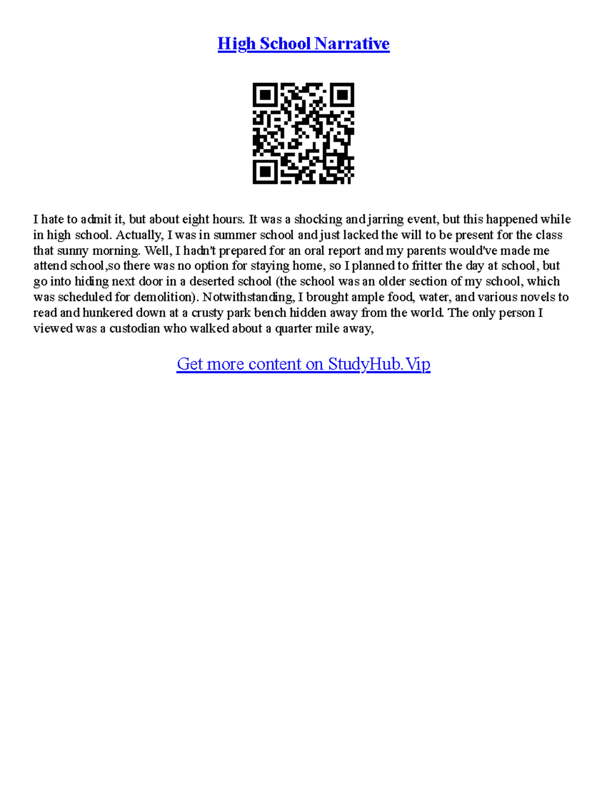 Sample Narrative Essay High School - High School Narrative I hate to ...