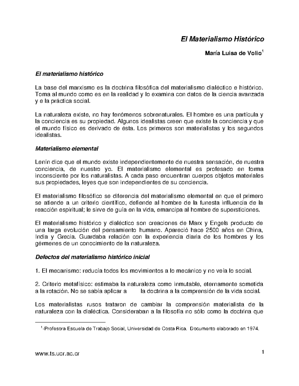 Materialismohistorico - El Materialismo Histórico María Luisa de Volio ...