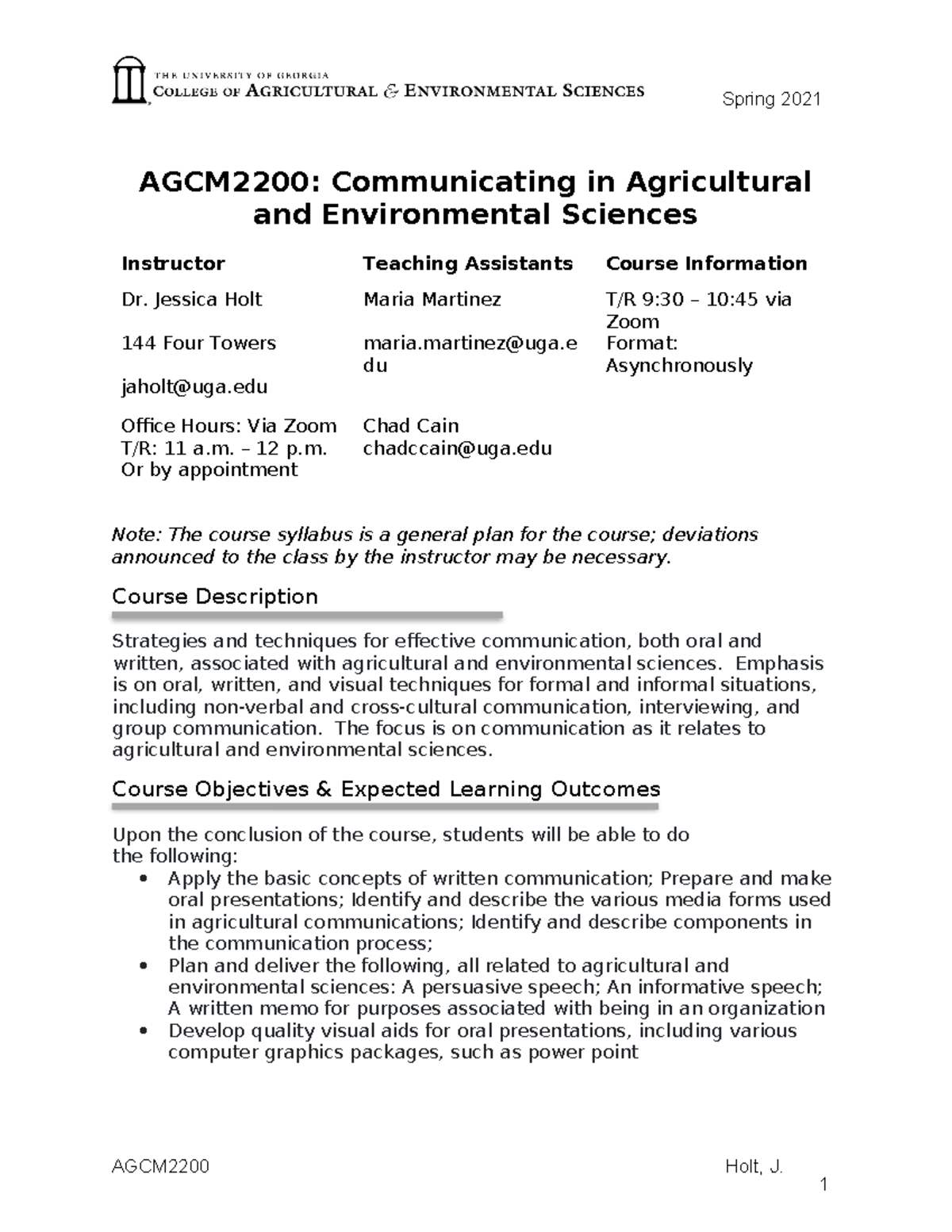 Agcm2200 spring 2021 jholt - AGCM2200: Communicating in Agricultural ...