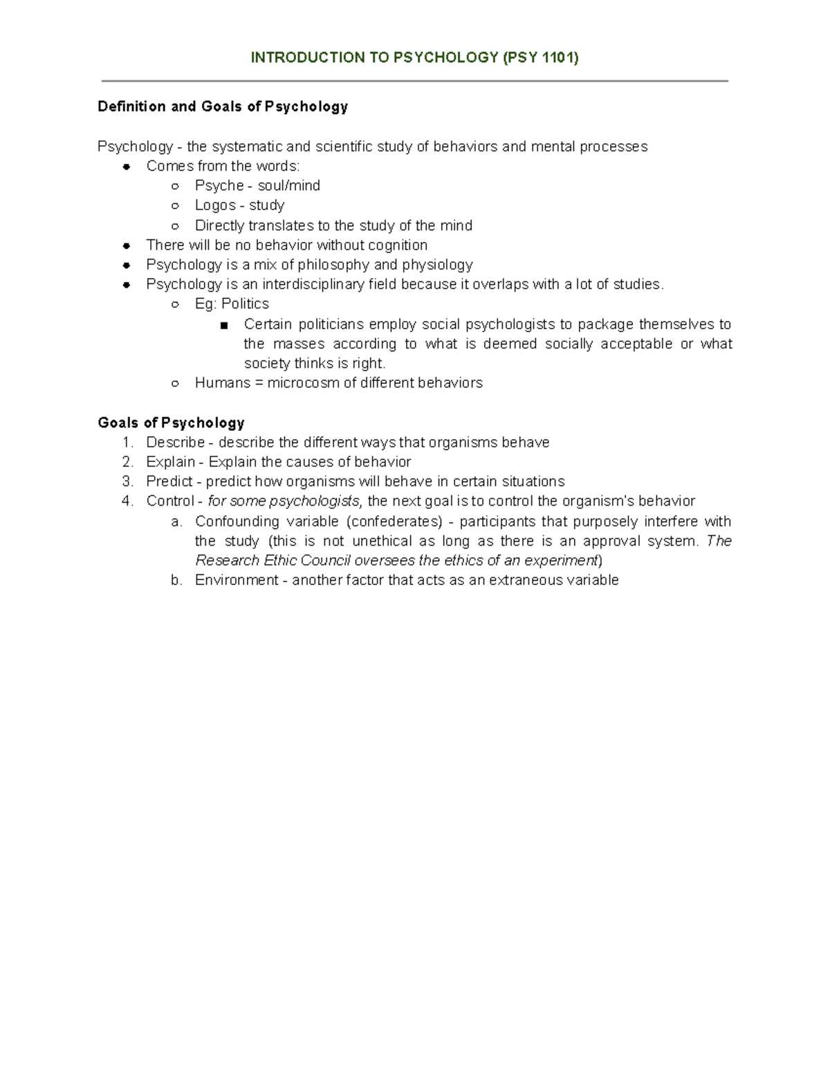 Introduction to Psychology - Definition and Goals of Psychology ...