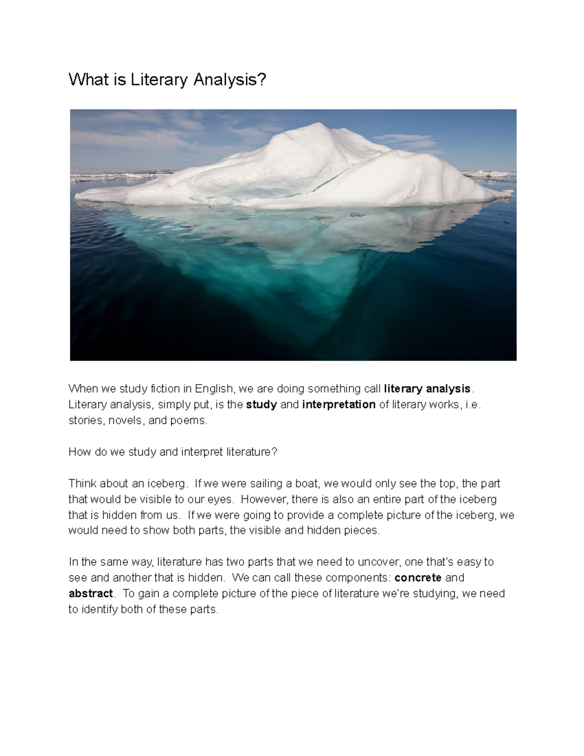 Week 1 - Quick Work - What is Literary Analysis? When we study fiction ...